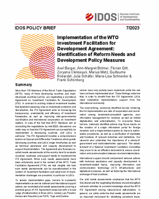 Implementation of the WTO Investment Facilitation for Development Agreement: identification of ...
